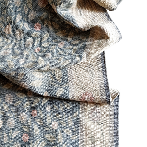 Handmade Cotton Rug | Dhurrie With Floral Prints In Pastel Blue & Pink ...