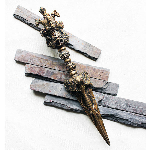 Vintage Tibetan Buddhist Ritual Tantric 3-Faced Iron Phurba Dorje Dagg ...